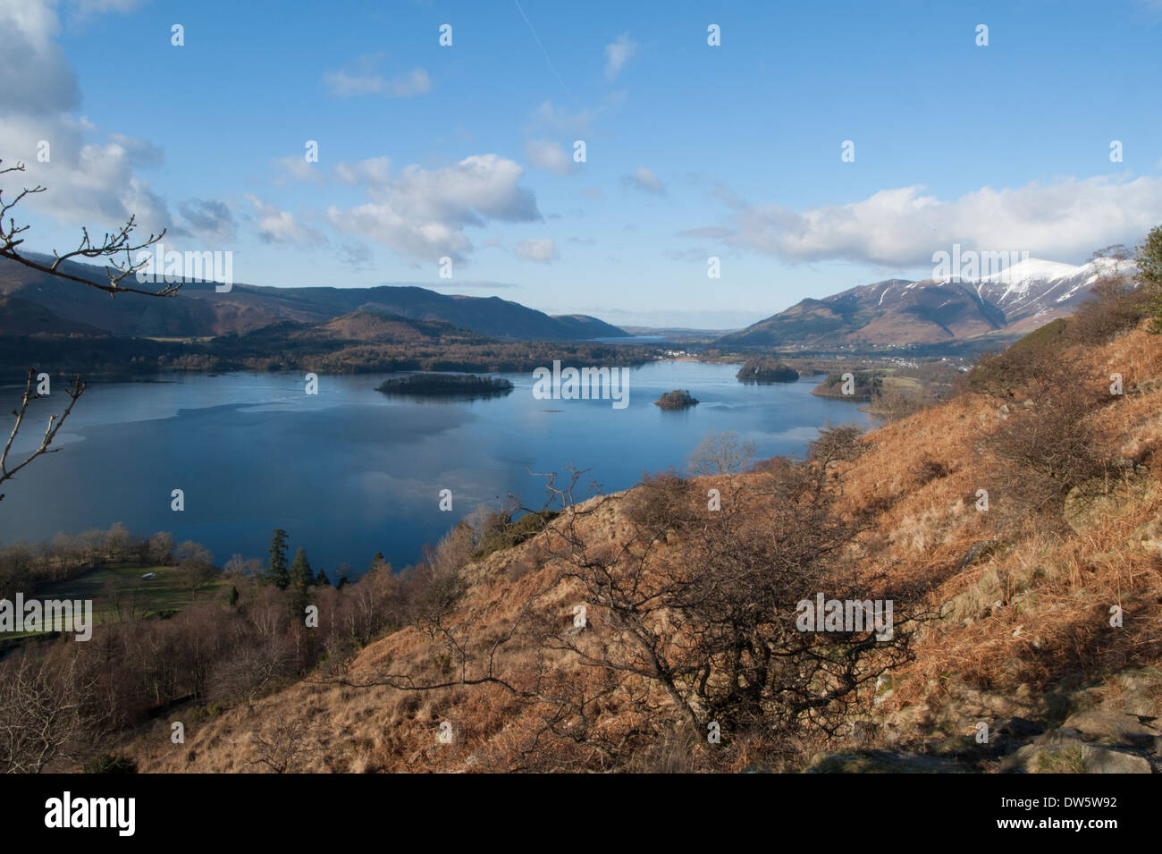 Derwent Water on a cold winter day from Castlerigg Fells, Lake District ...