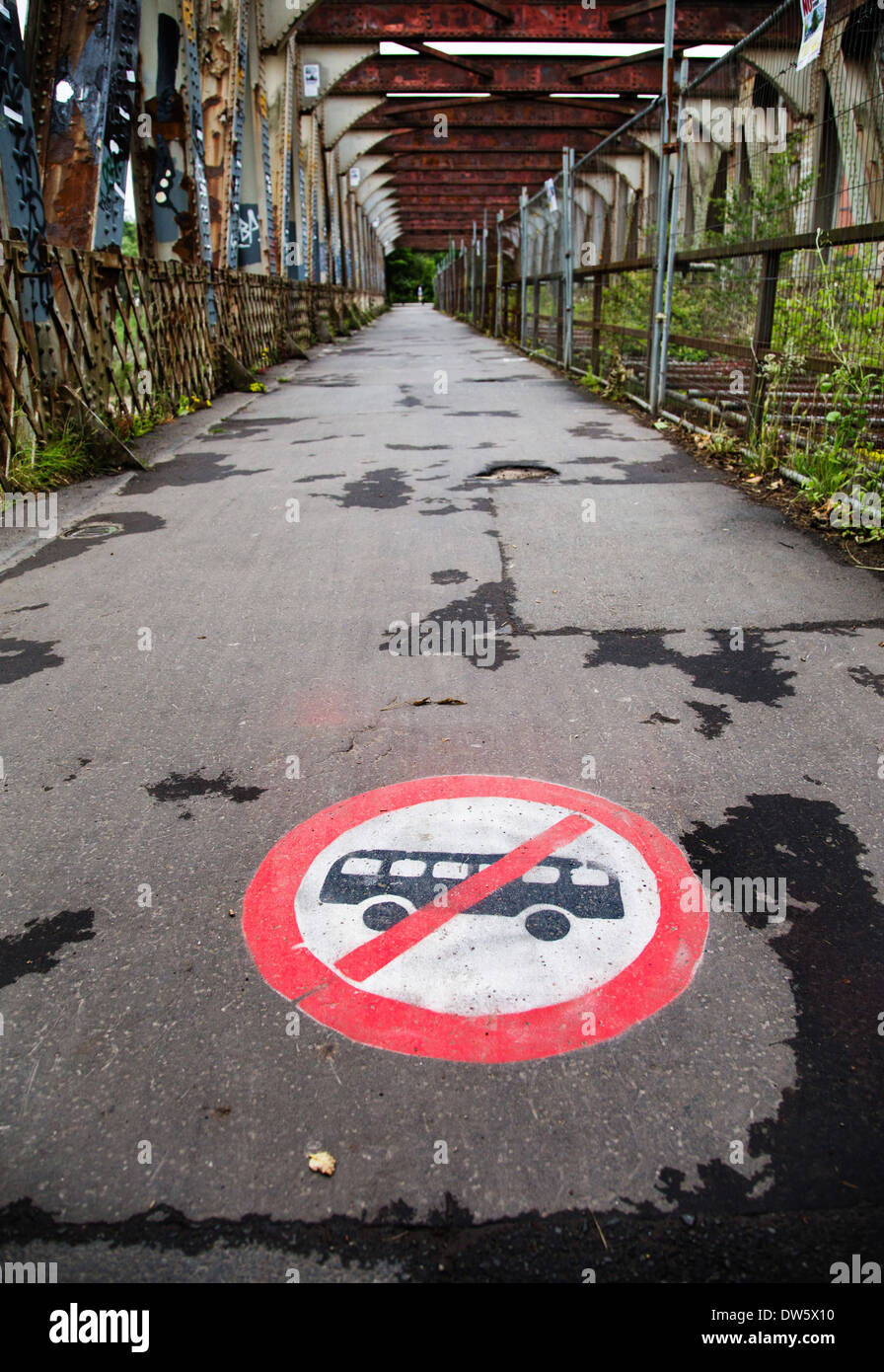 Graffiti no buses sign on the old Ashton Swing Bridge Bristol UK ...