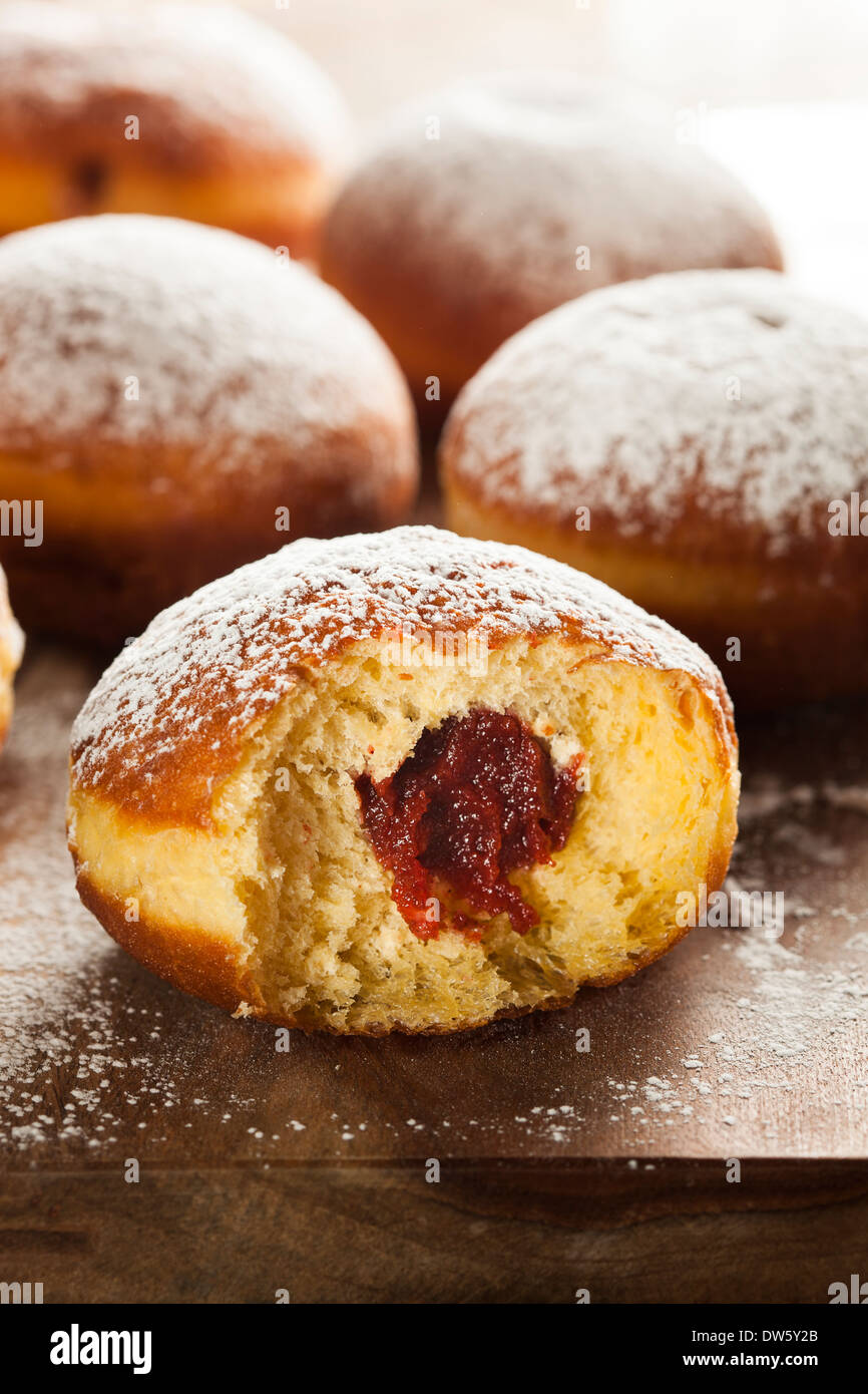 Homemade Raspberry Polish Paczki Donut with Powdered Sugar Stock Photo ...