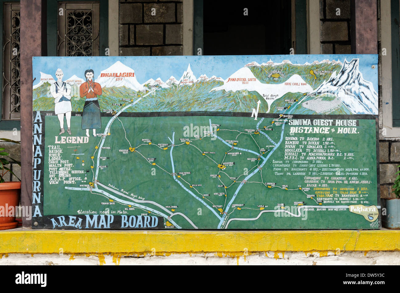 Hand painted trekking maps on the Annapurna Sanctuary trek Stock Photo ...