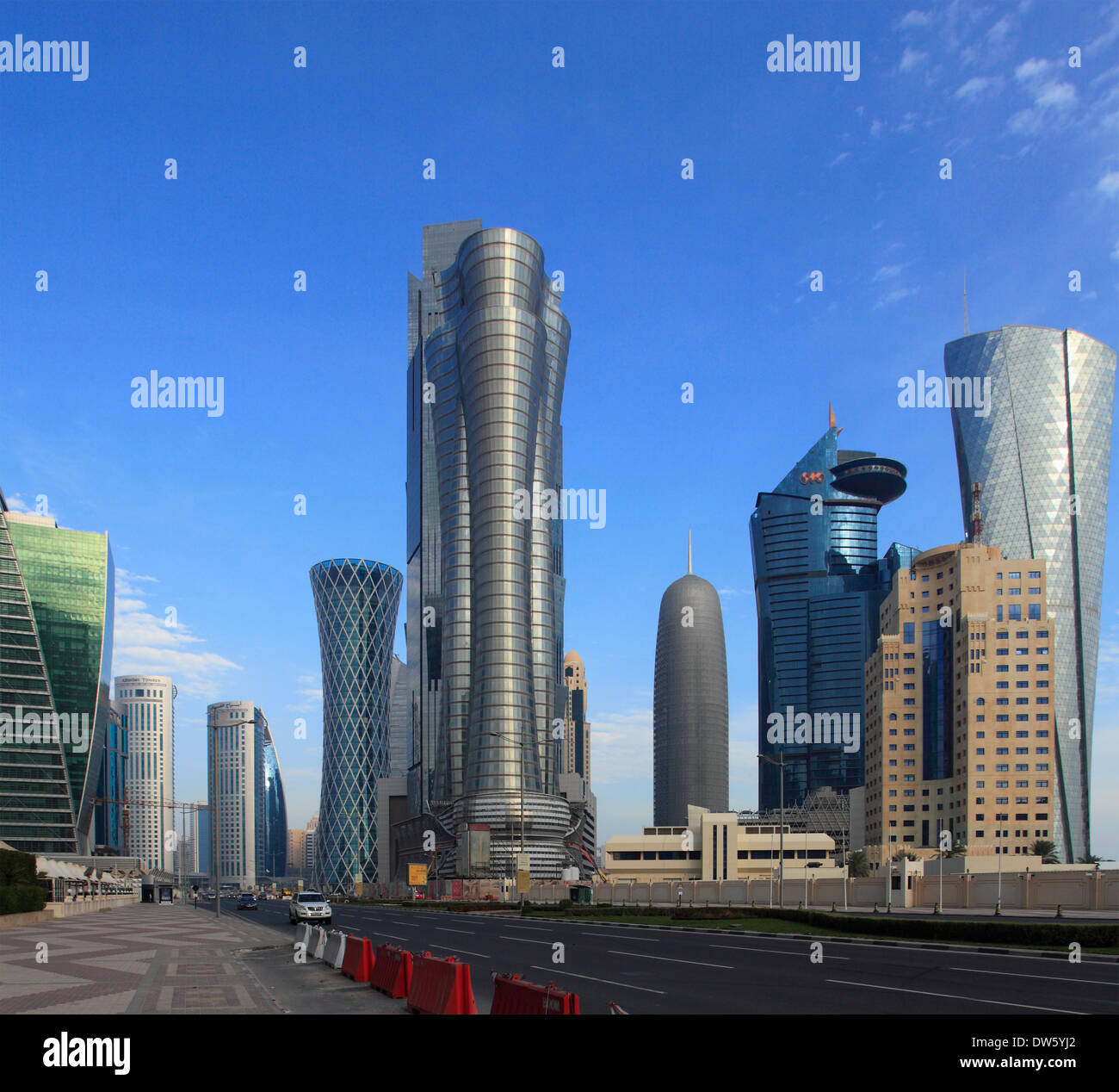 Qatar, Doha, West Bay, business district, street scene, skyline Stock ...