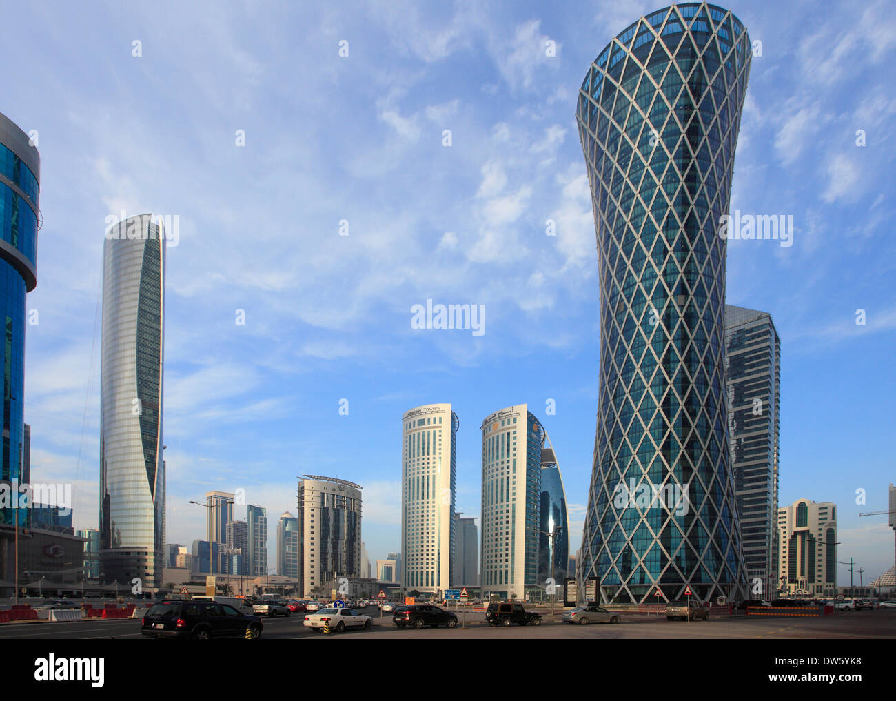 Qatar, Doha, West Bay, business district, street scene, skyline Stock ...