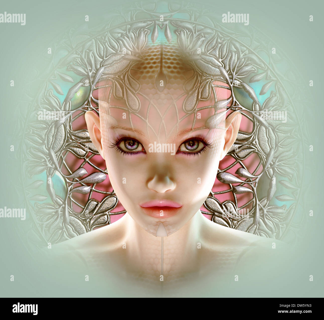 3d computer graphics of a fantasy face with ornament Stock Photo - Alamy