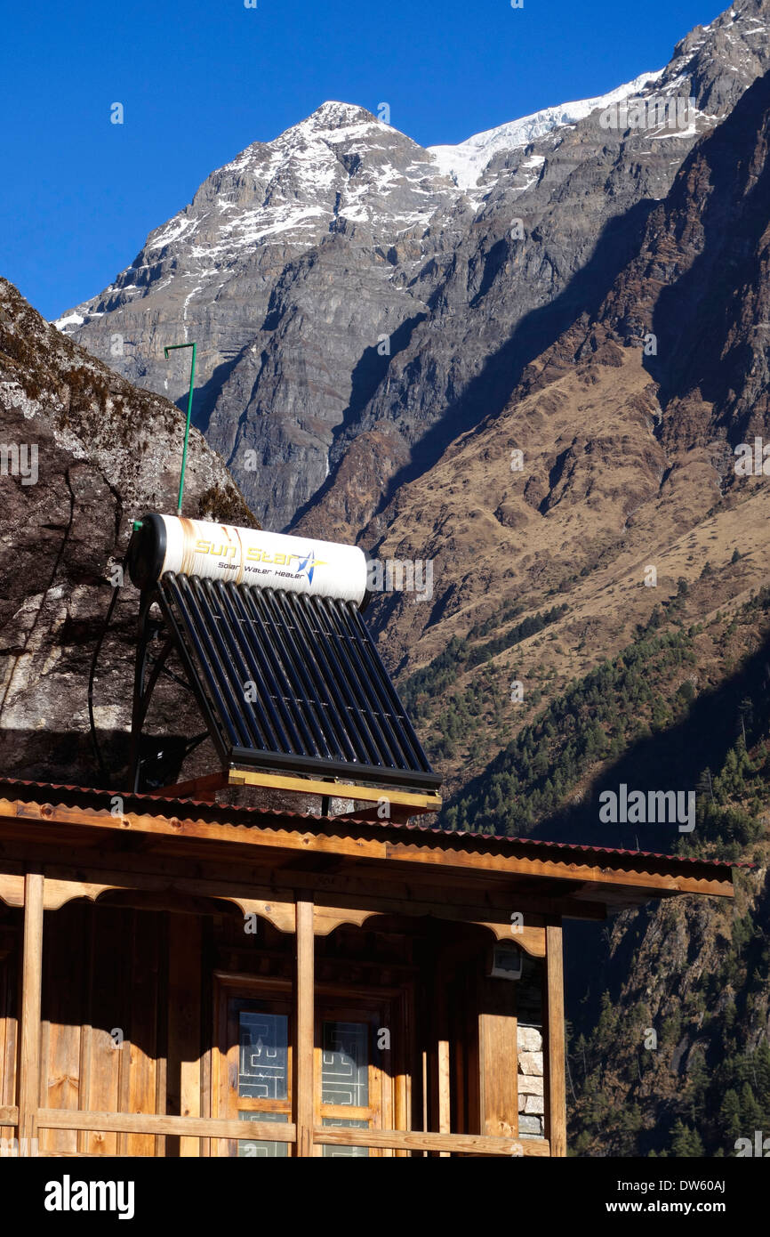 Solar water heater on the housing section of the Namia Gumba monastery ...