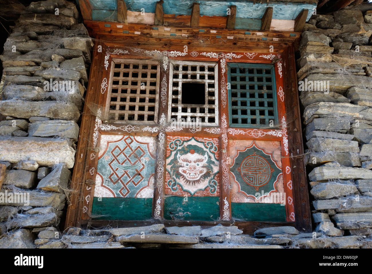 Doors the Namia Gumba monastery in the Manaslu region of Nepal Stock ...