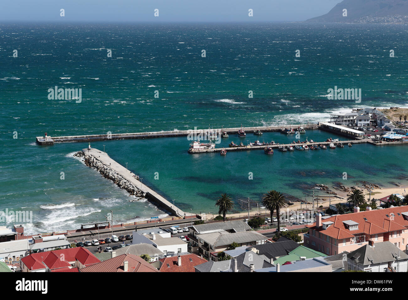Aerial view of Kalk Bay harbour on the False Bay coast on a summer's ...