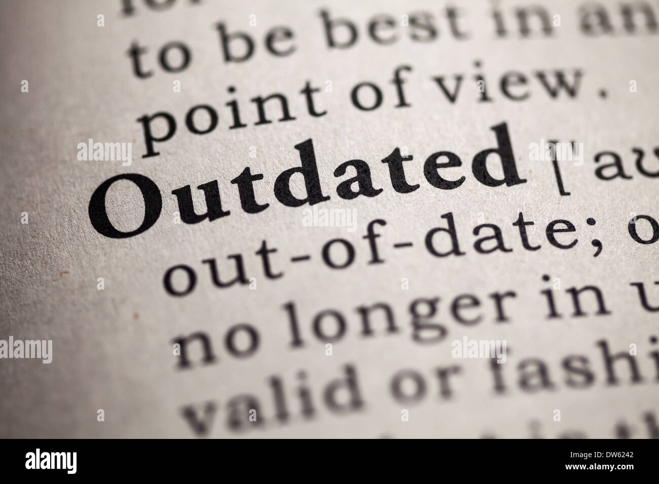 Fake Dictionary, definition of the word outdated Stock Photo - Alamy