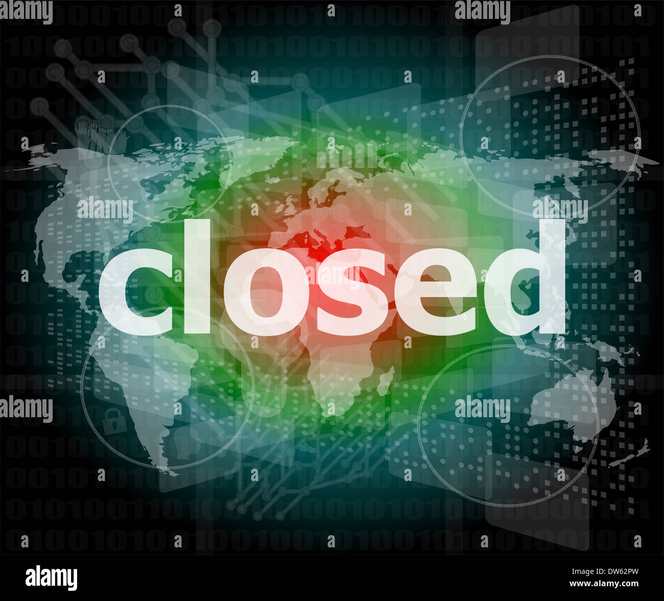 Safety concept: Closed word on digital touch screen background Stock ...