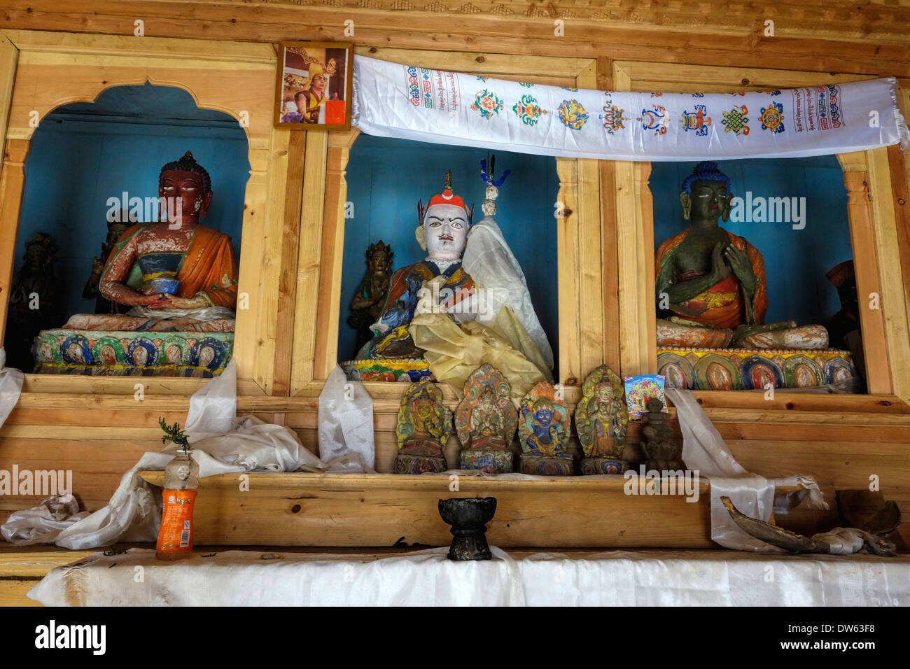 Religious artifacts in the Milarepa Cave shrine, Tsum Valley, Nepal ...