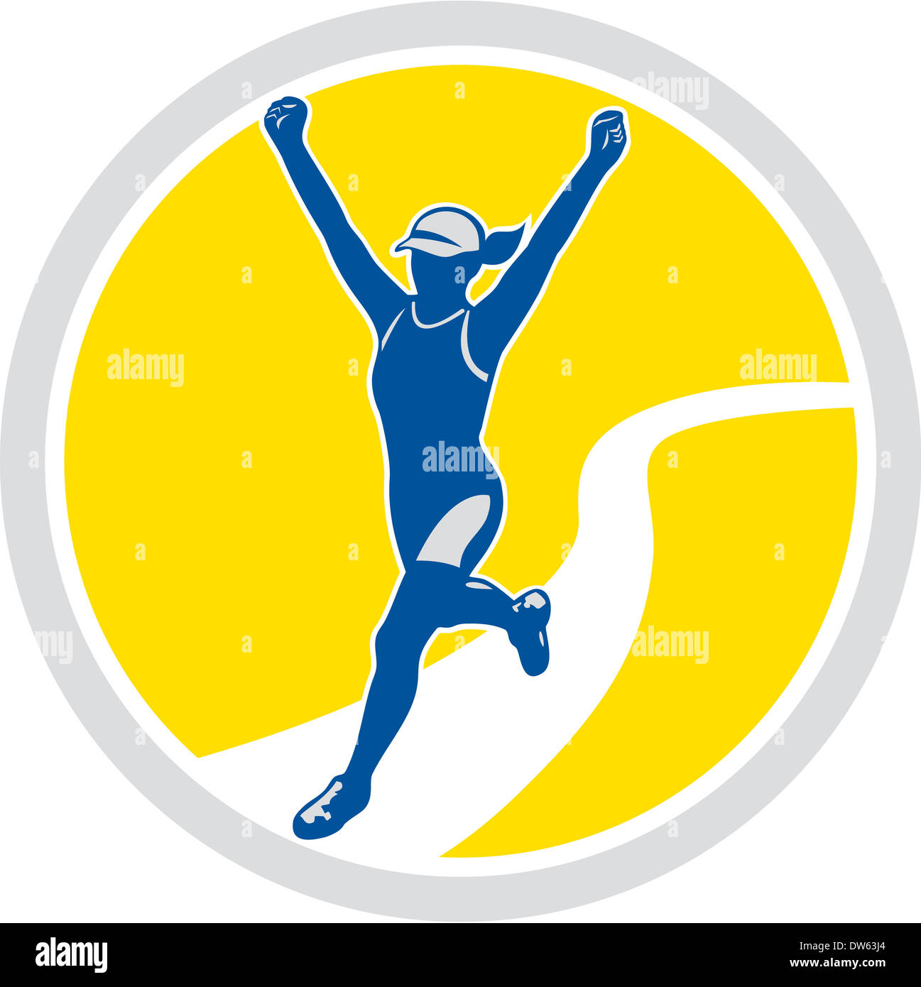 Illustration of marathon triathlete runner running arms raised winning ...