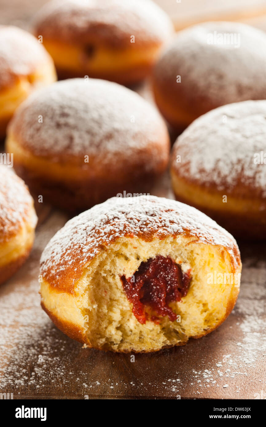 Homemade Raspberry Polish Paczki Donut with Powdered Sugar Stock Photo ...