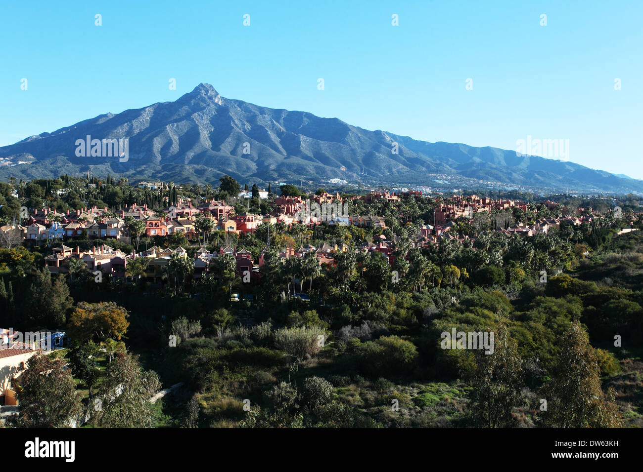 View of luxury houses at the foot of La Concha Mountain near Marbella ...