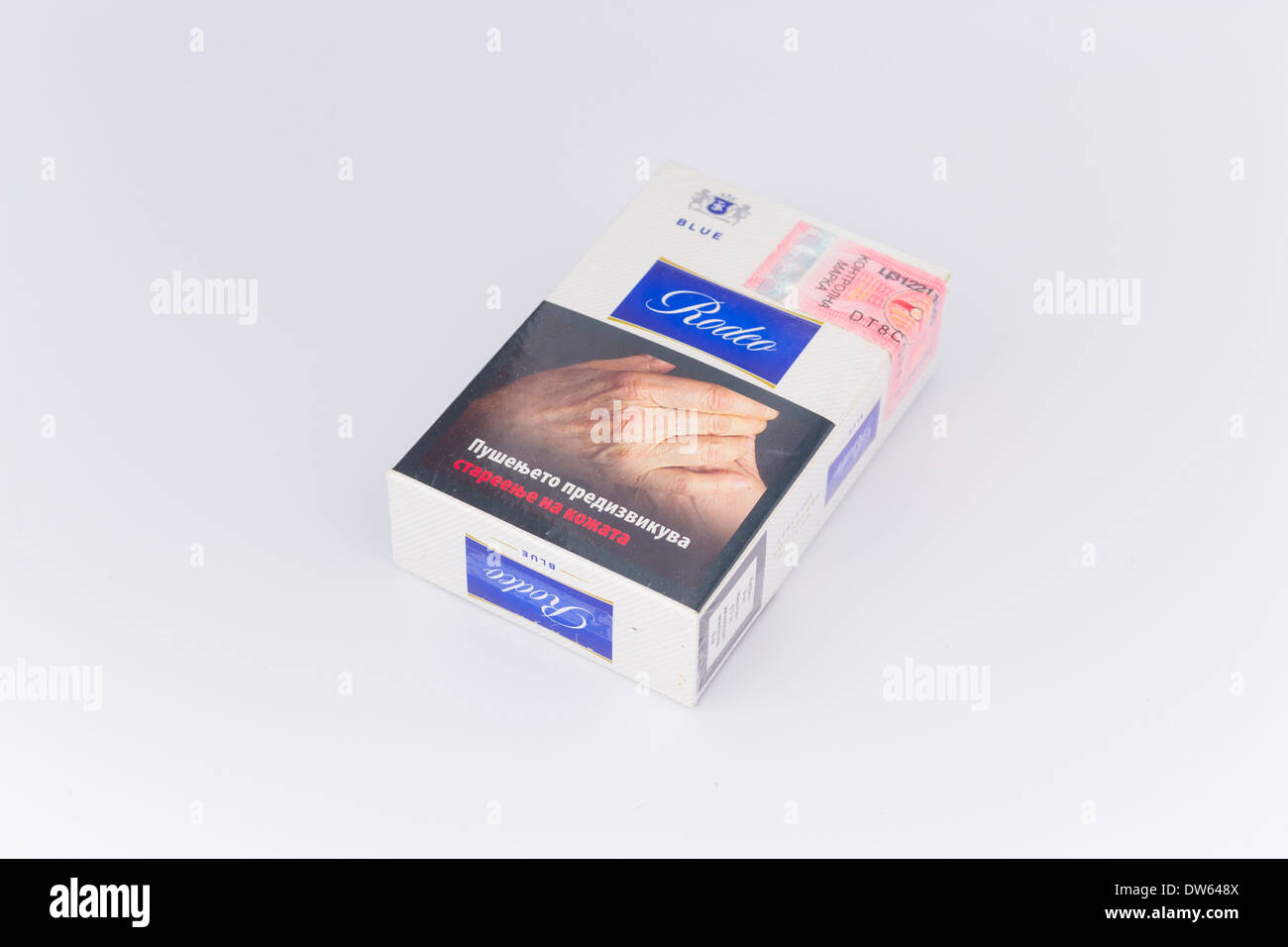 Rodeo cigarettes pack made in Prilep, Macedonia isolated on white ...