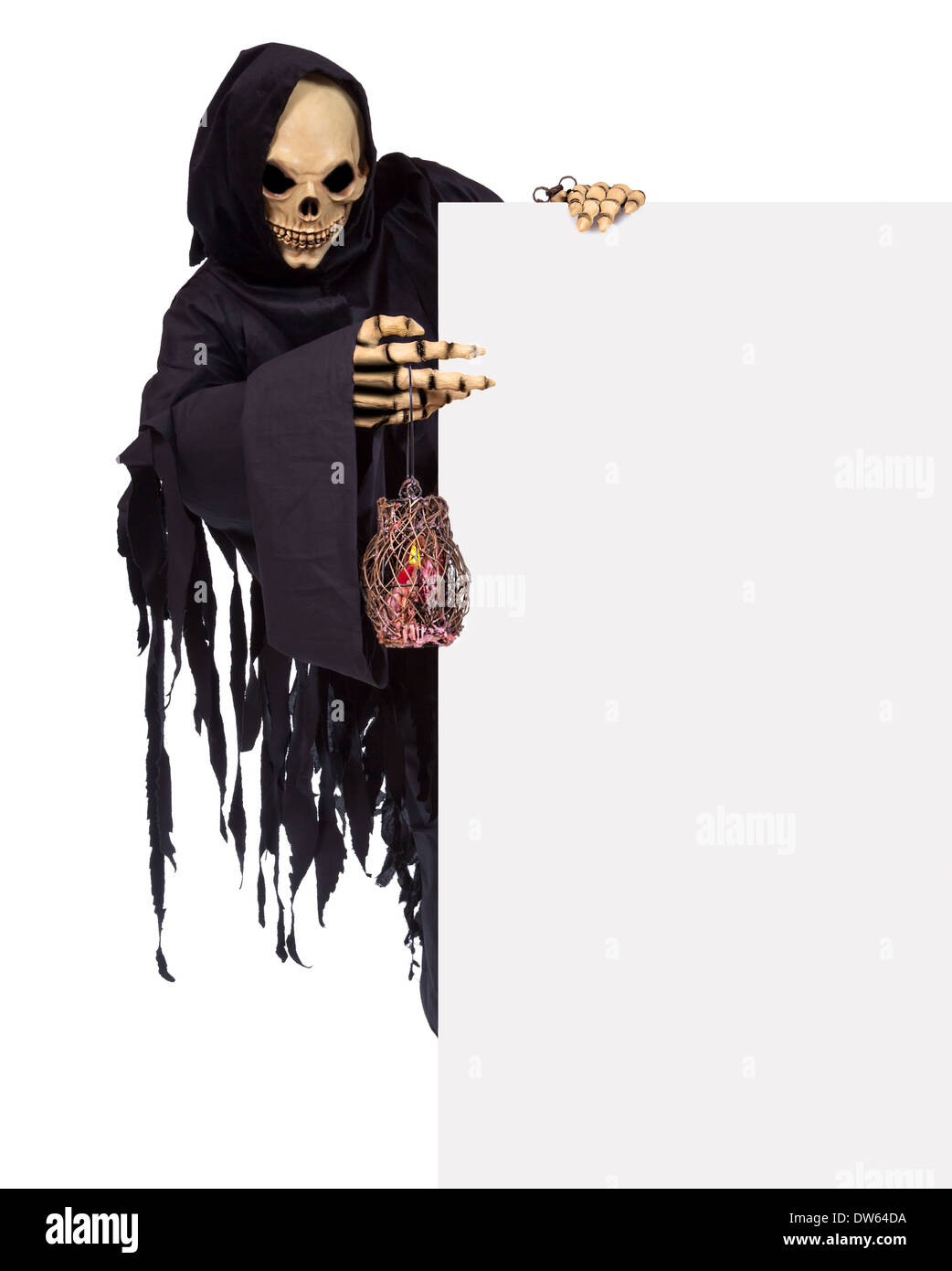 Grim Reaper pointing at a blank panel Stock Photo - Alamy