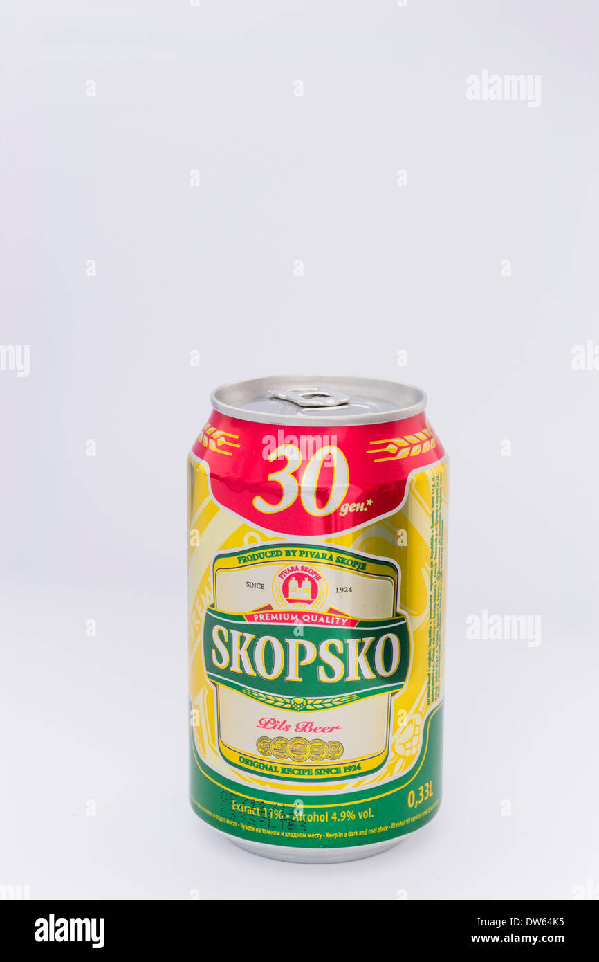 Skopsko small beer can Stock Photo - Alamy
