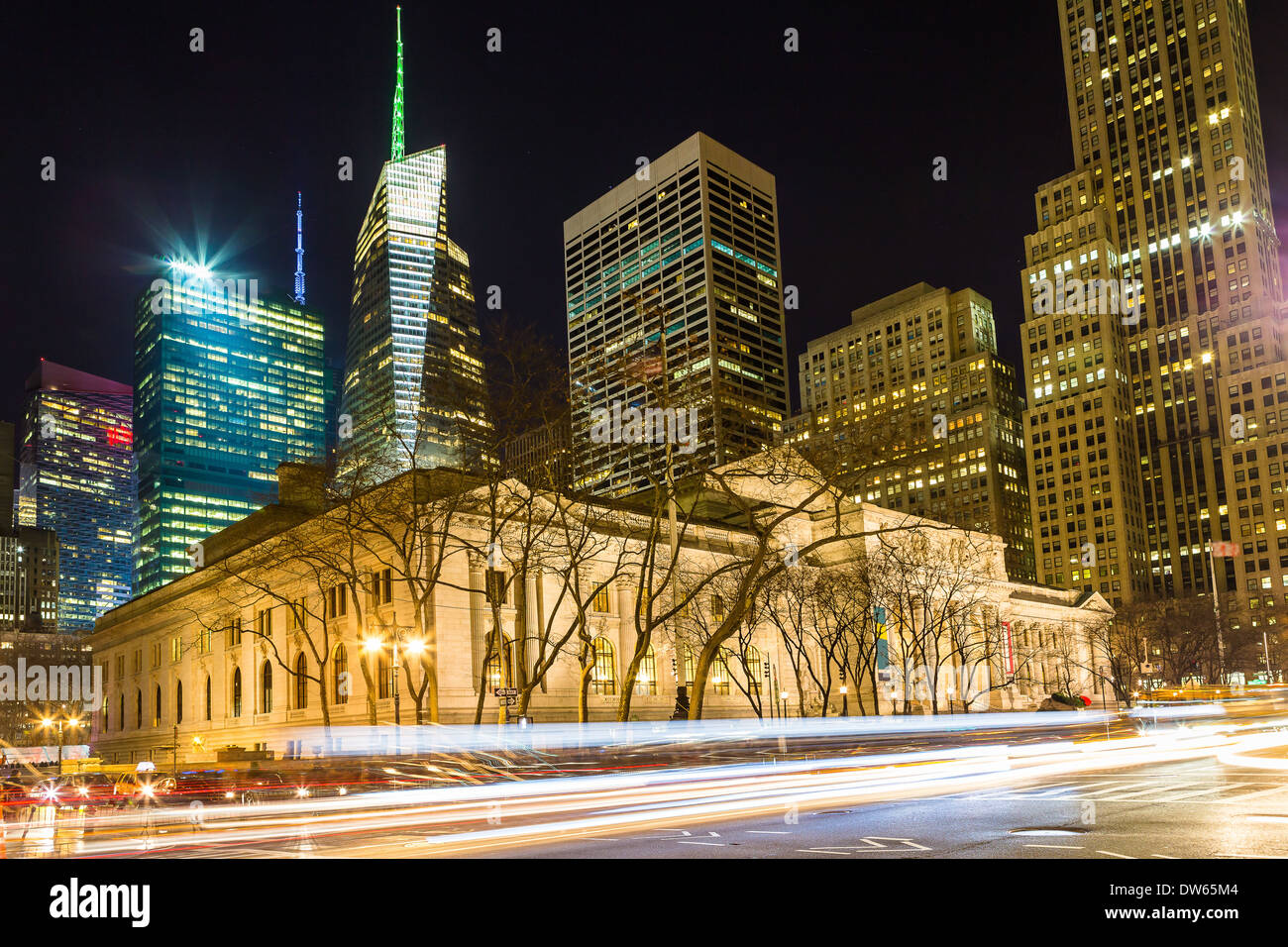 New York Public Library at night, Manhattan, New York Stock Photo - Alamy