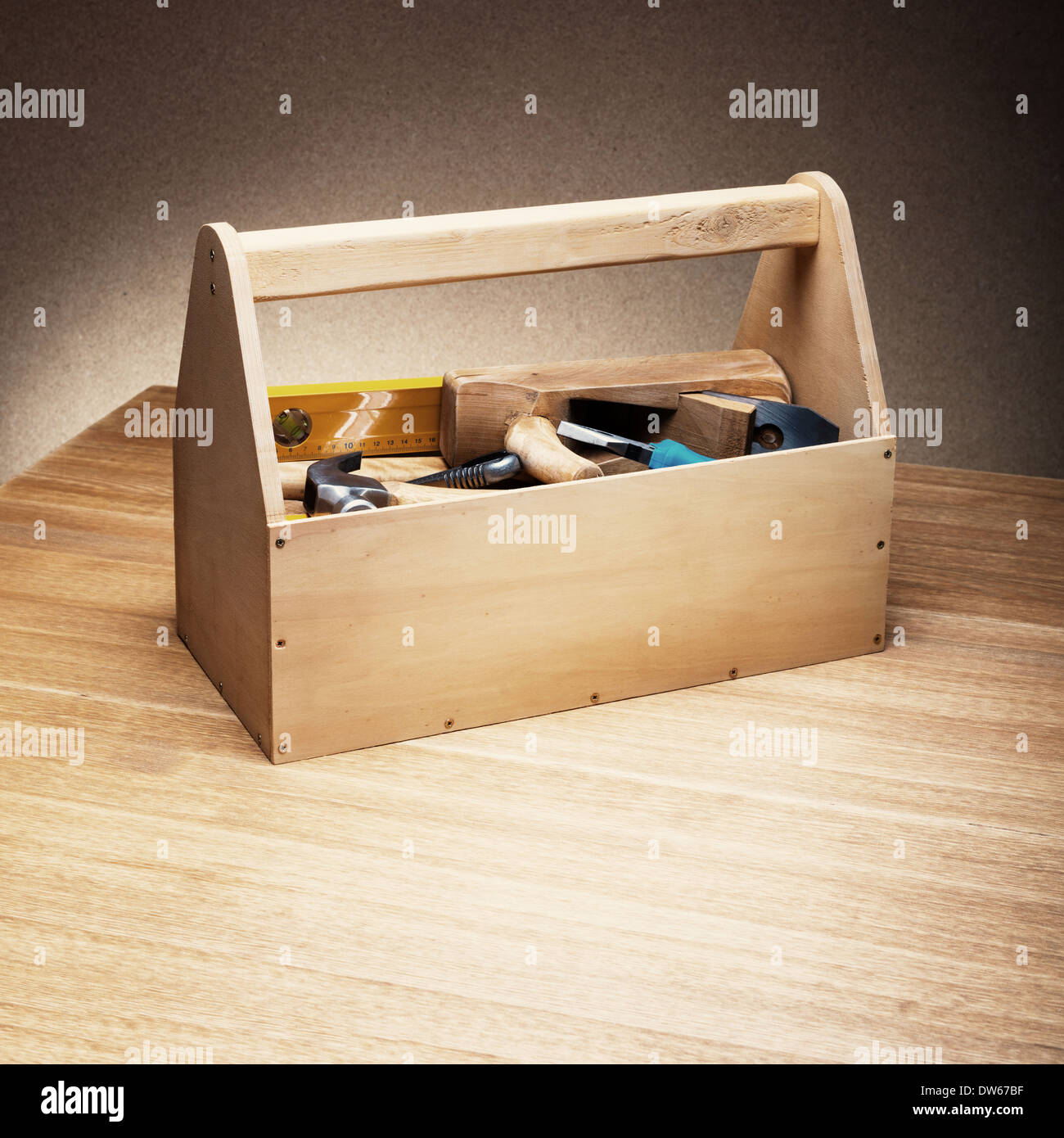 Wooden toolbox on the table Stock Photo - Alamy