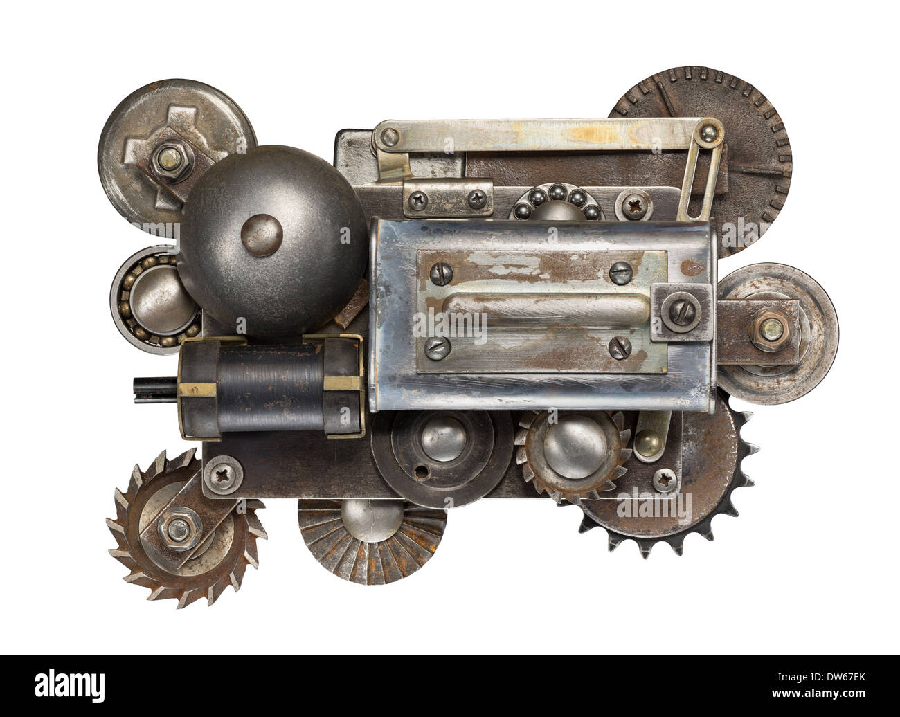 Stylized metal collage of mechanical device Stock Photo - Alamy