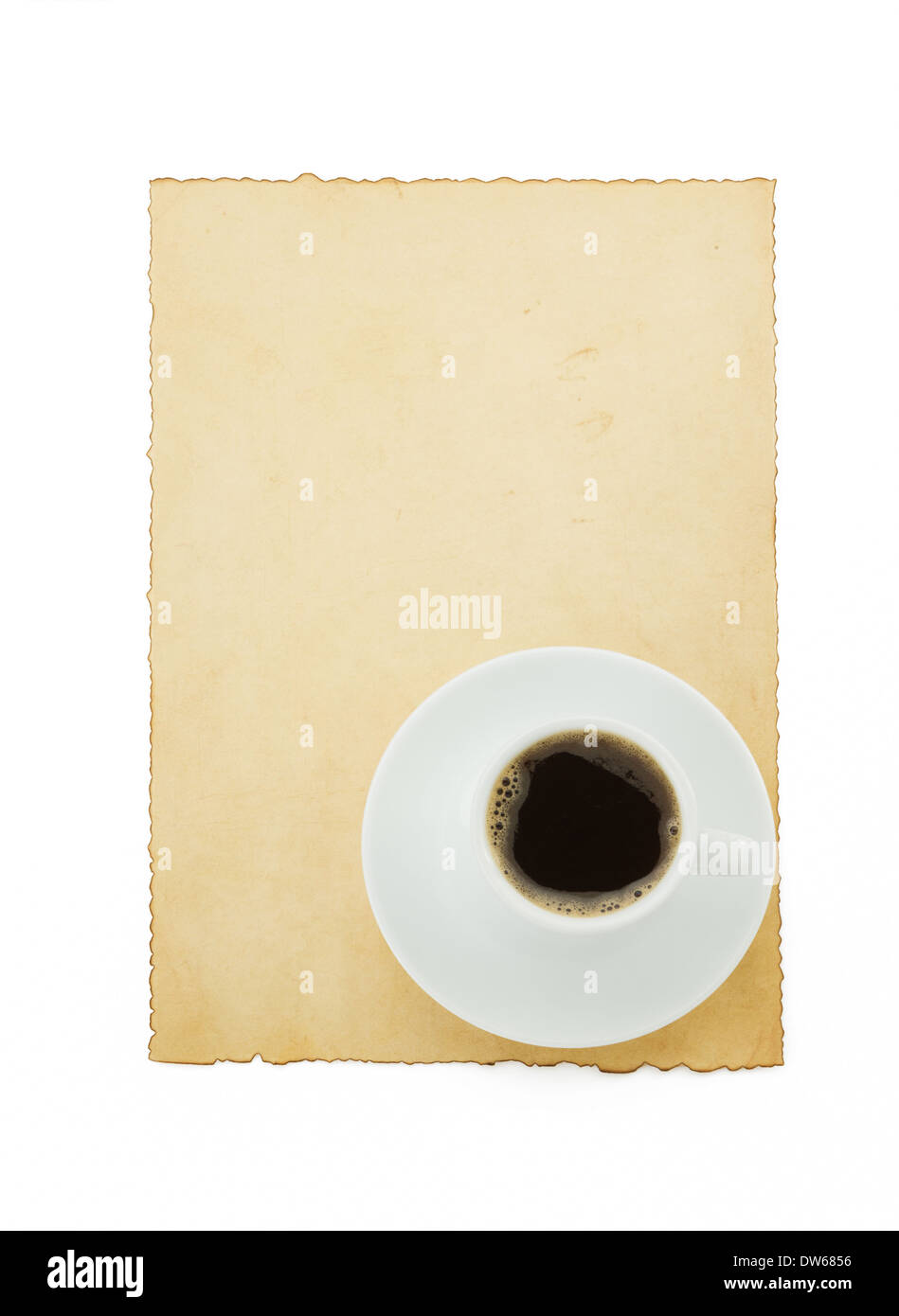 cup of coffee and parchment isolated on white background Stock Photo ...