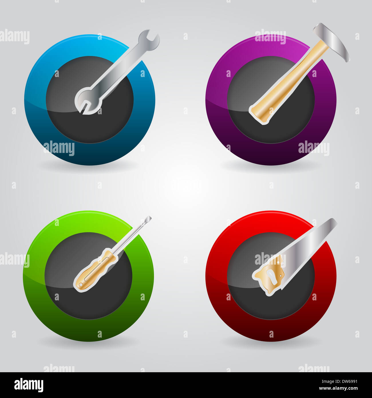 Glossy buttons for the web with tool icons Stock Photo - Alamy
