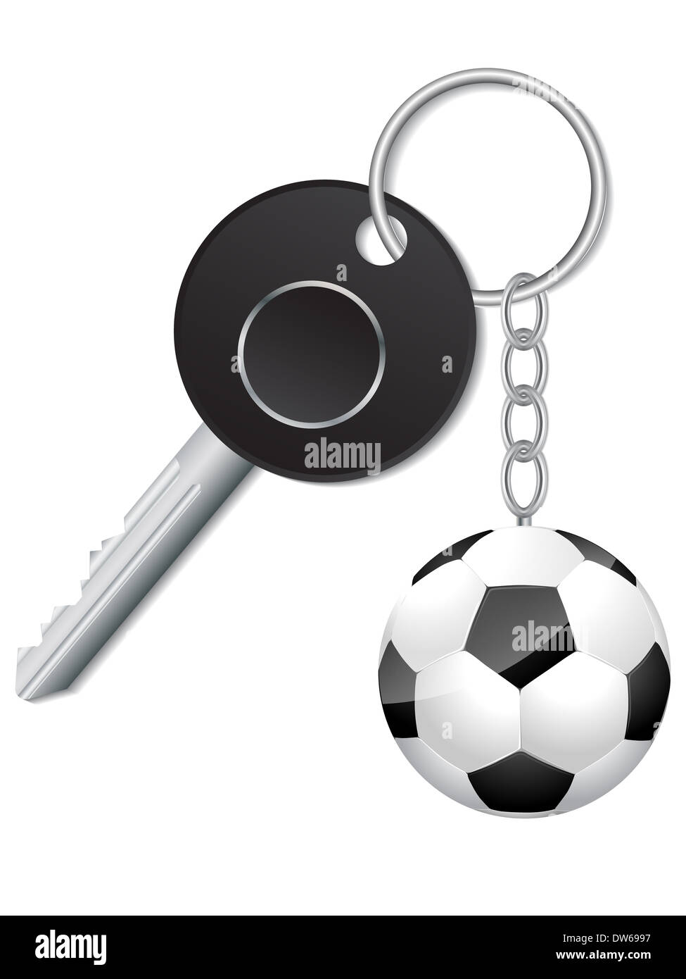 Black key with soccer ball keyholder on white Stock Photo - Alamy
