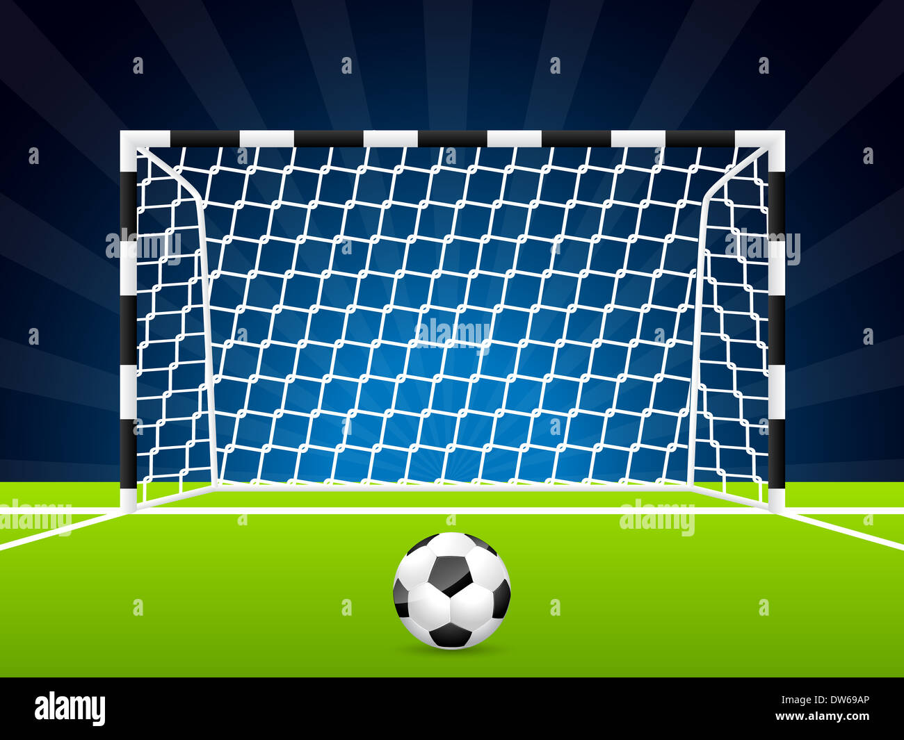 Soccer ball and gate with dark night background Stock Photo - Alamy