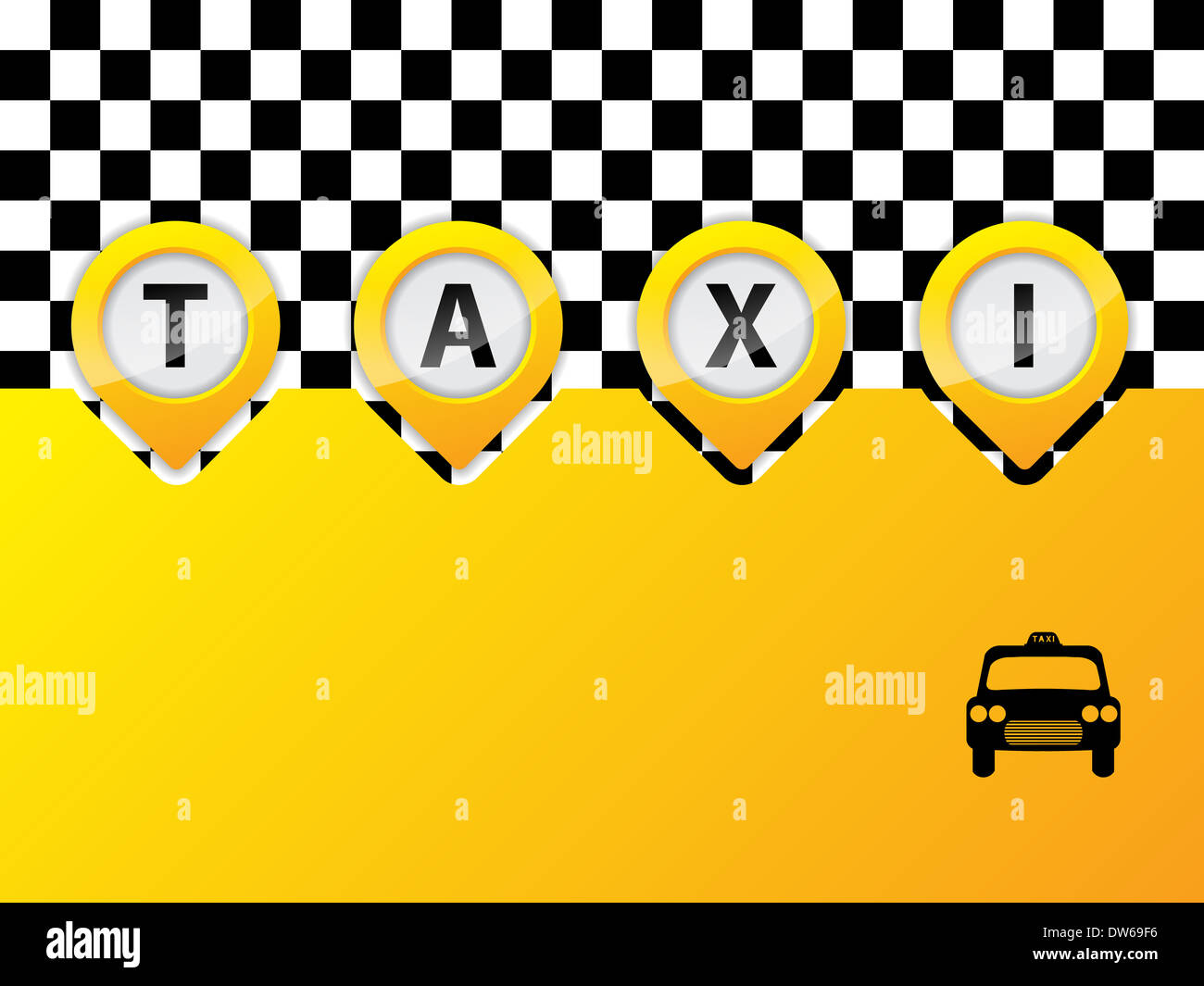 Taxi text in pointers yellow background design Stock Photo - Alamy