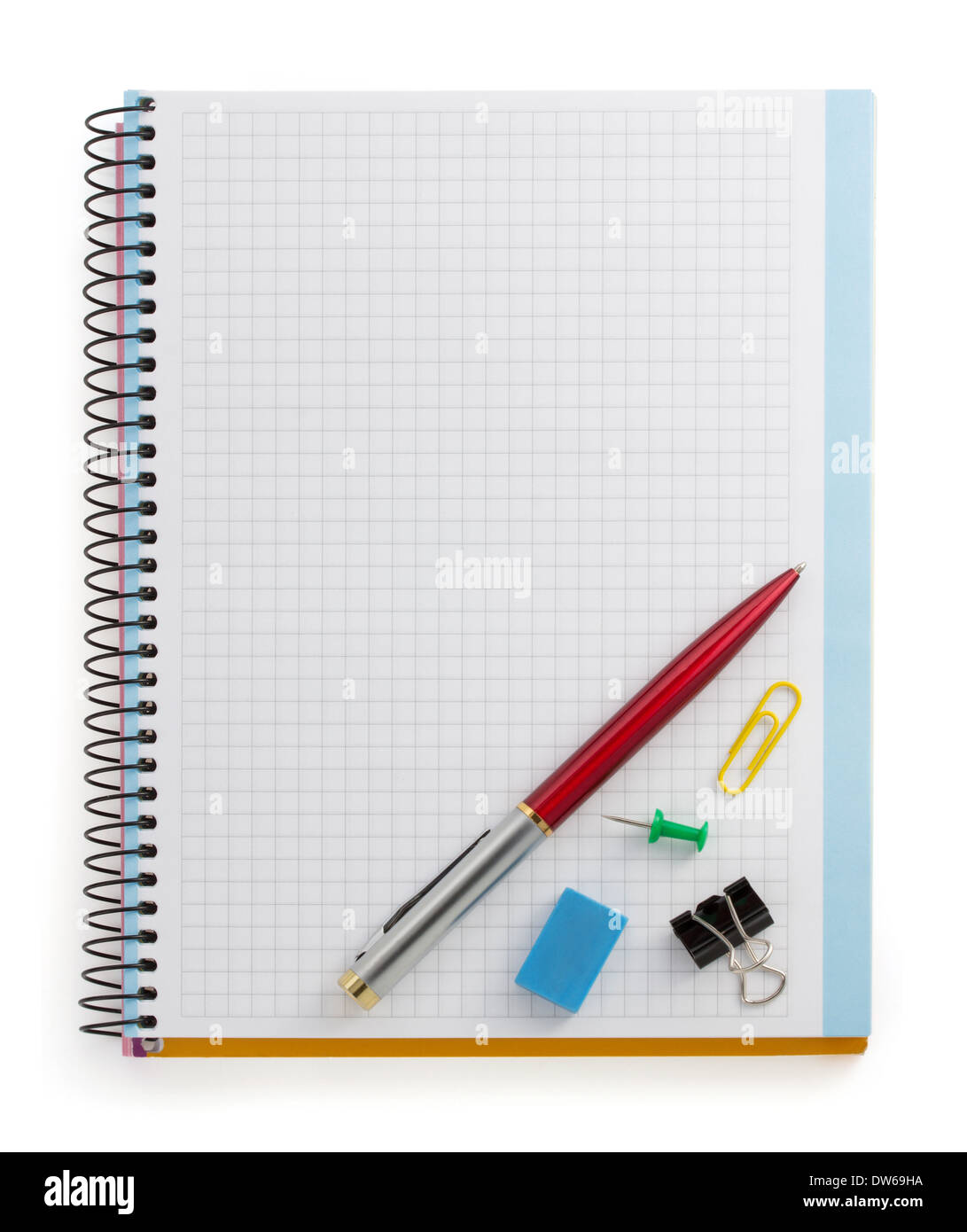 notebook and office accessories isolated on white background Stock ...