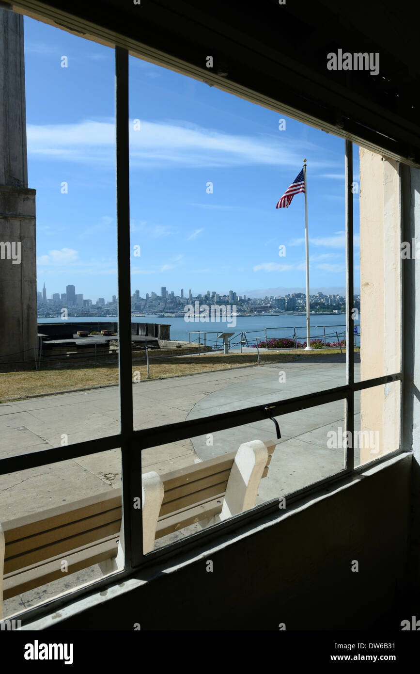 view of san francisco city skyline from wardens office alcatraz jail ...