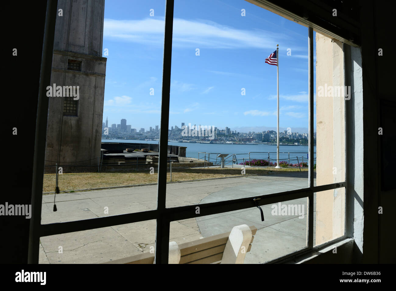 view of san francisco city skyline from wardens office alcatraz jail ...
