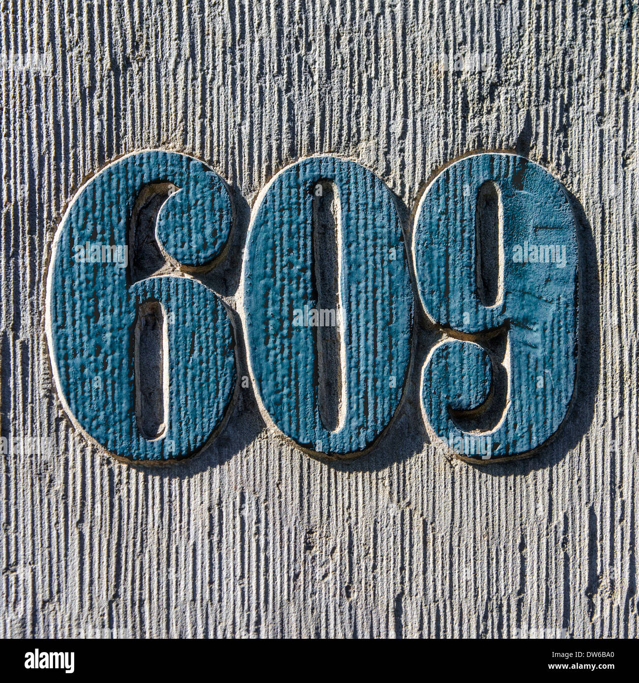 embossed house number six hundred and nine, Blue lettering Stock Photo ...
