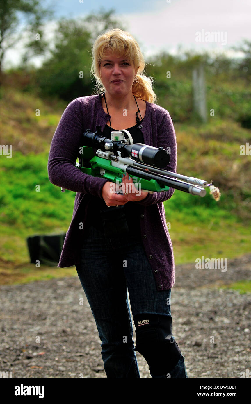 Woman shooter at British field target association competion with air ...