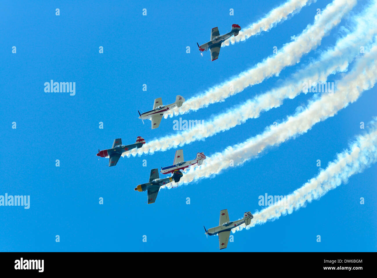 Yak-50 Aerostars aerobatic team flying at Duxford air show UK Stock ...
