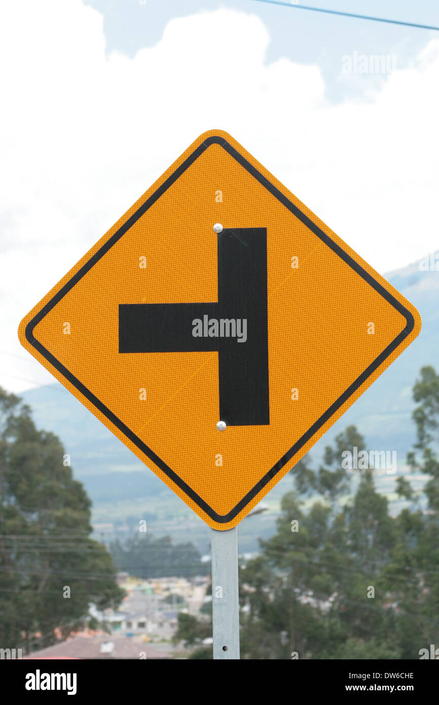 A highway sign indicating the end of a road in Cotacachi, Ecuador Stock ...