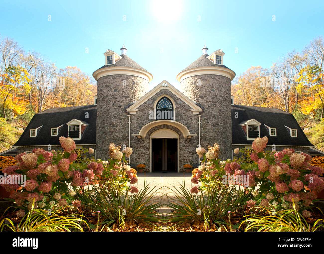 beautiful house with turrets in daylight Stock Photo - Alamy