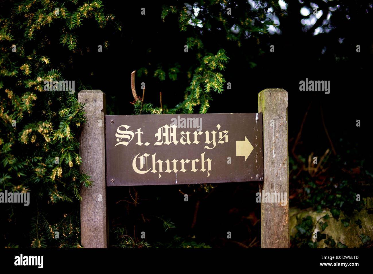Wooden sign for St Mary's Church in England Stock Photo - Alamy