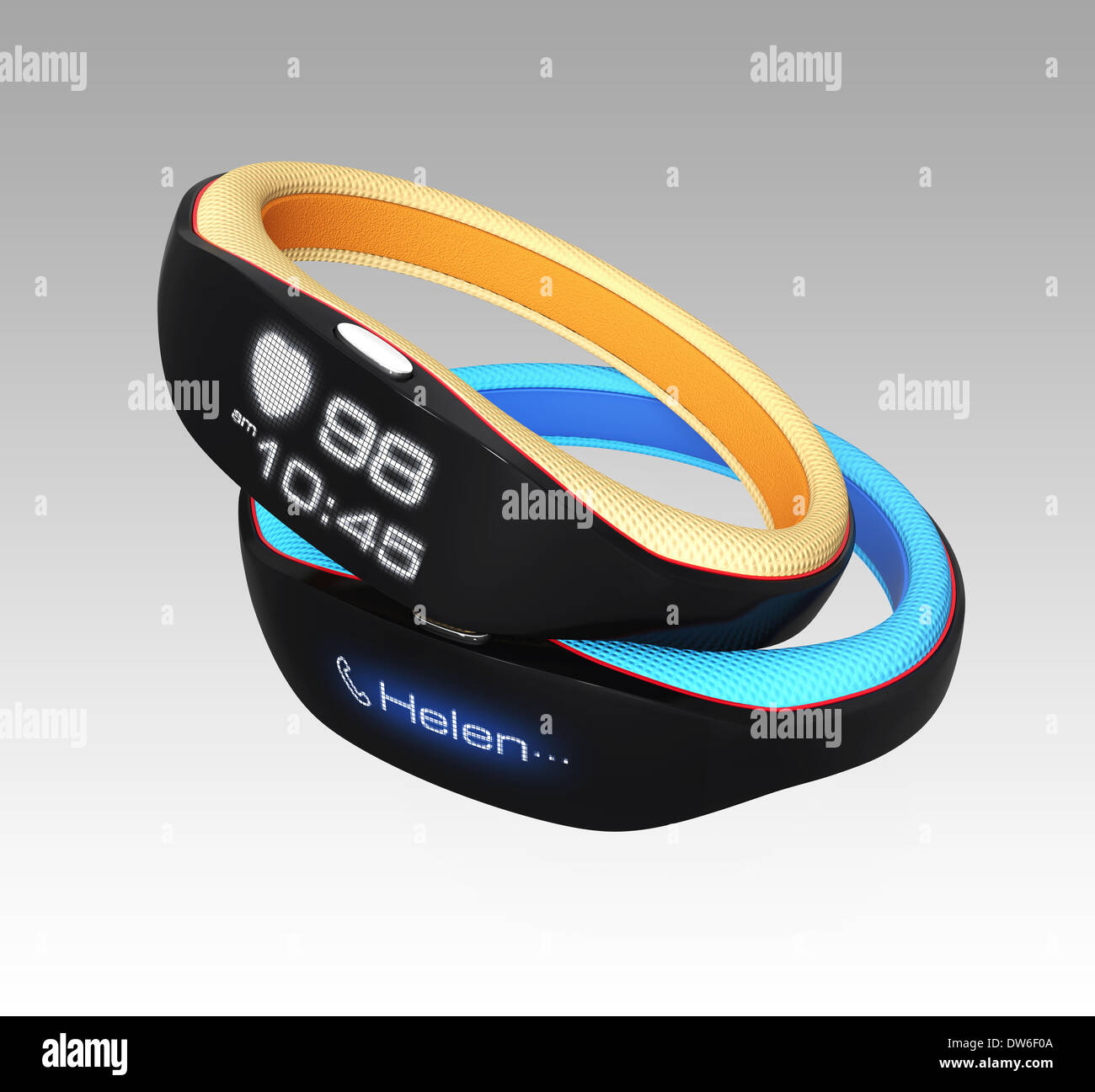 Smart wristbands show heart rate and phone call Stock Photo - Alamy