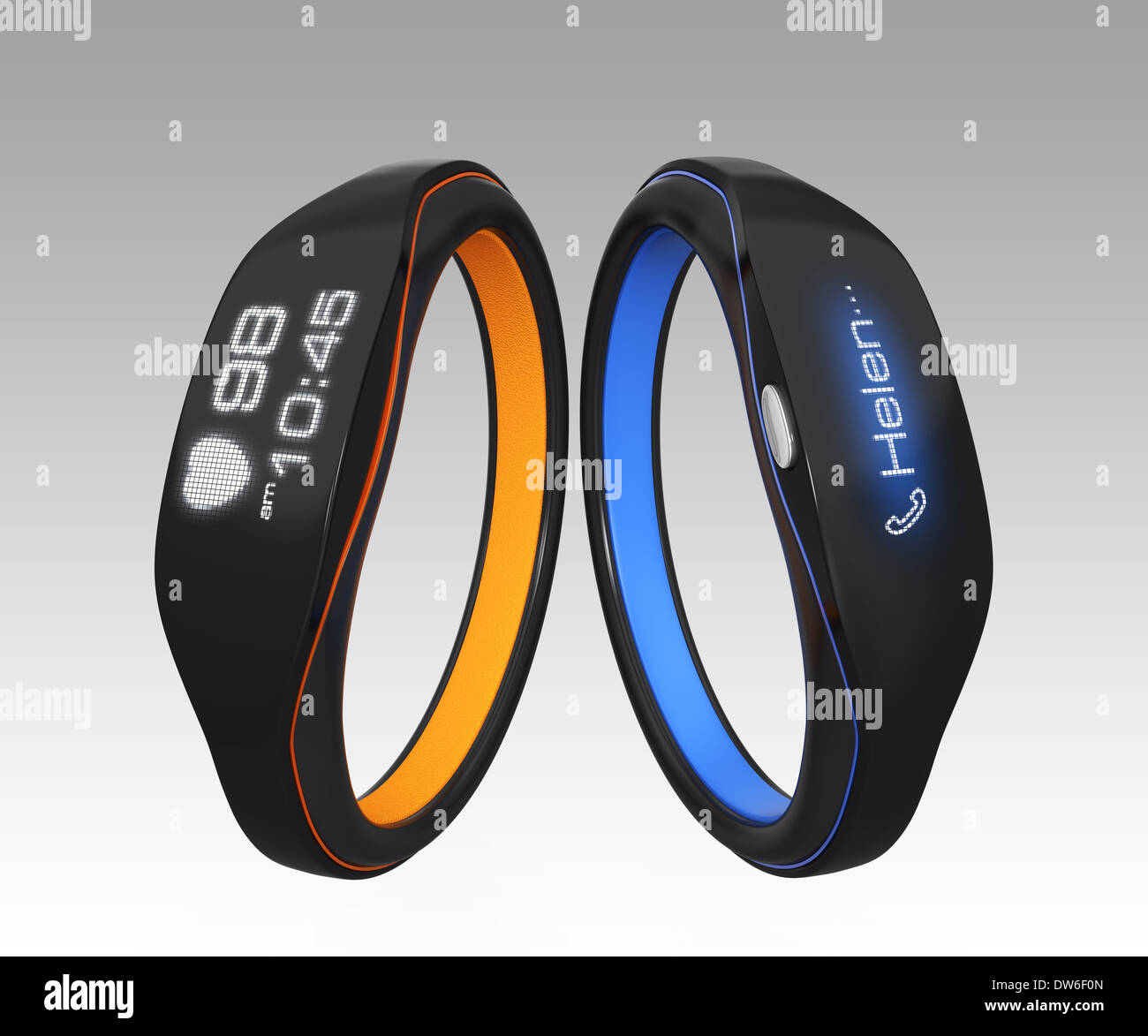 Smart wristbands show heart rate and phone call Stock Photo - Alamy