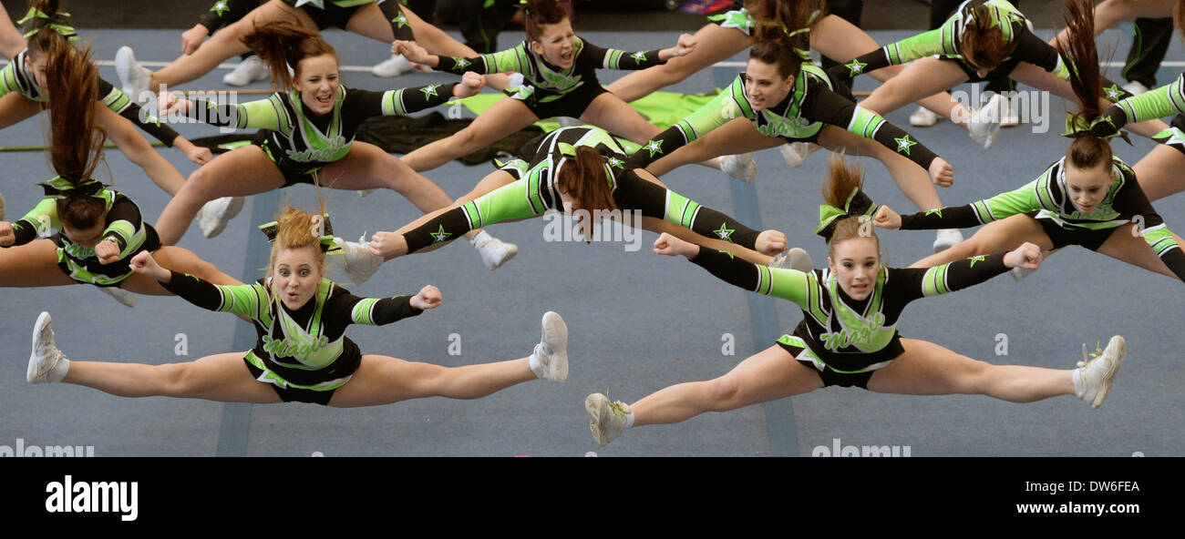 Cheerleaders of team MCC from Grossziethen in Brandenburg dance during ...