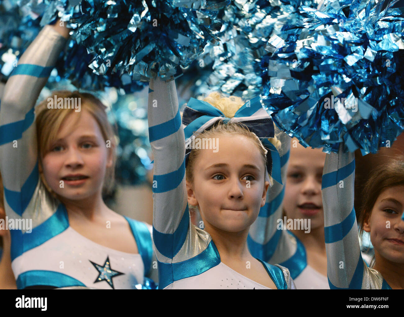 Cheerleaders of team SV Stern Britz from Berlin dance during the ...