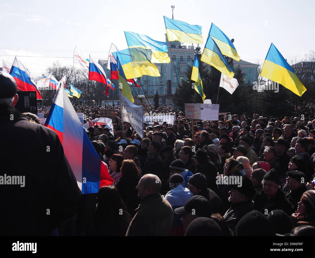 Lugansk, Ukraine. 1st March, 2014. Supporters of the old regime rally ...