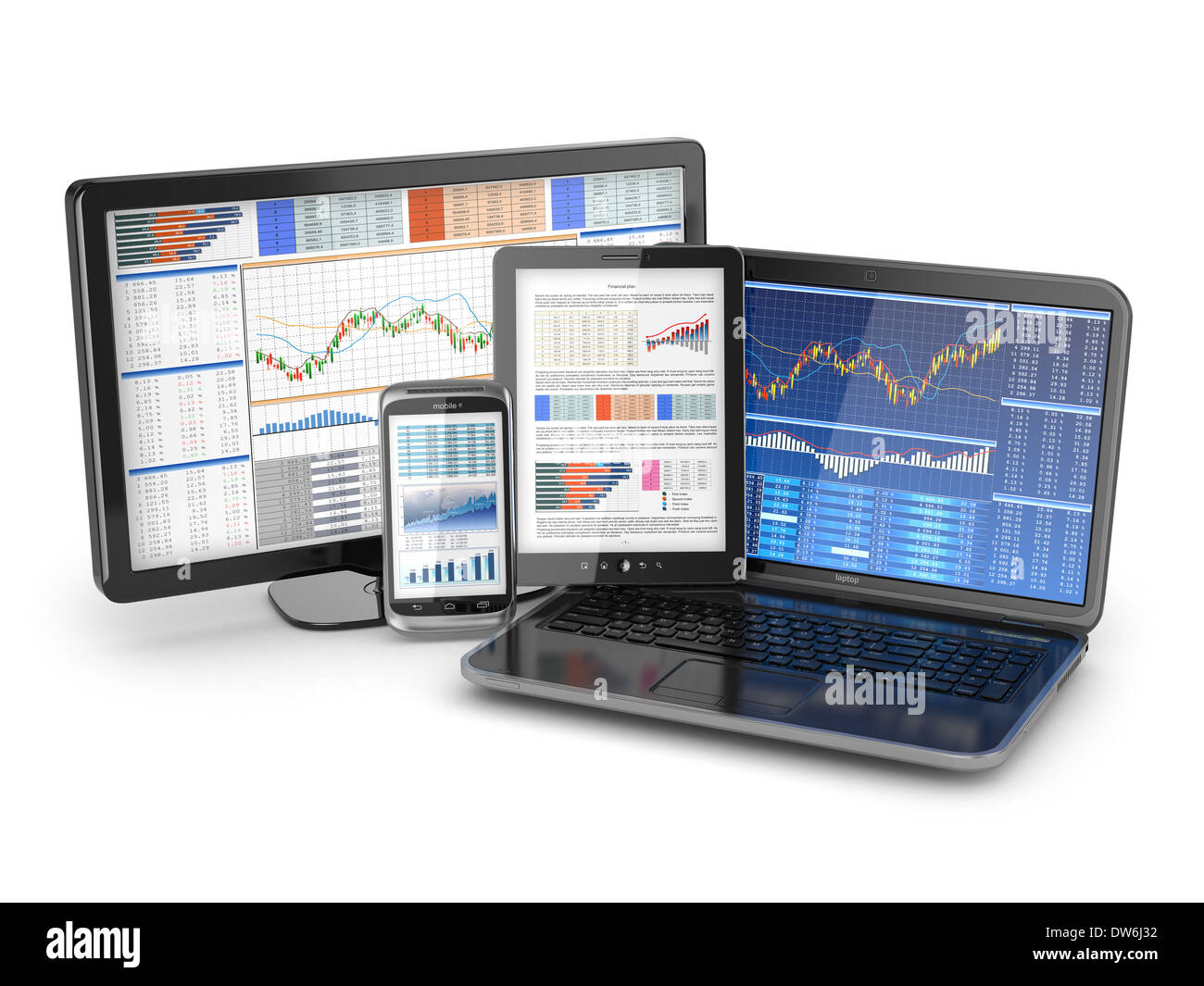 Business communications concept. Laptop, tablet pc and phone. 3d Stock ...