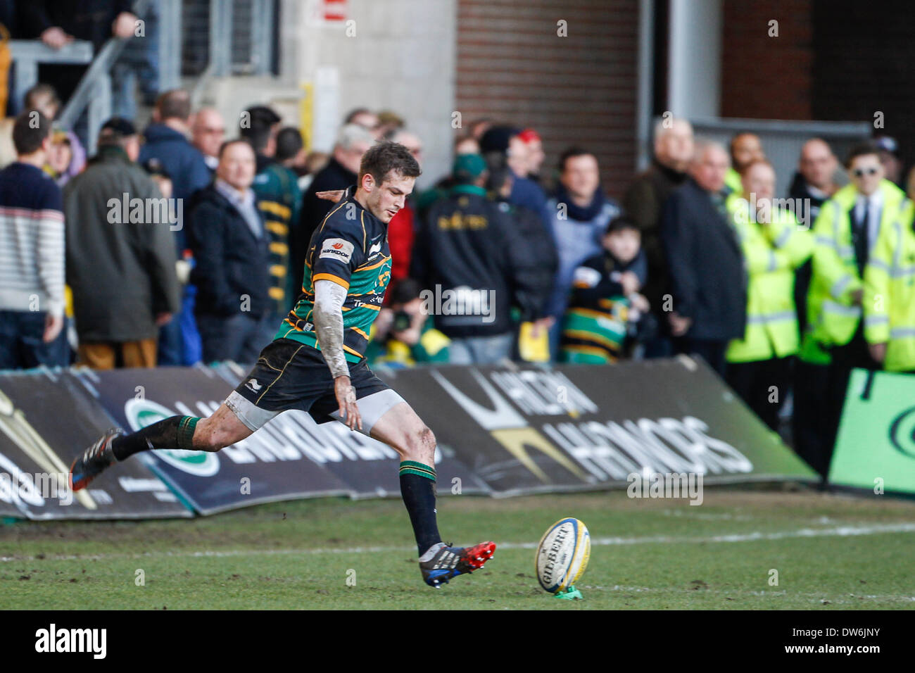 Northampton, England. 1st March, 2014. Stephen MYLER of Northampton ...