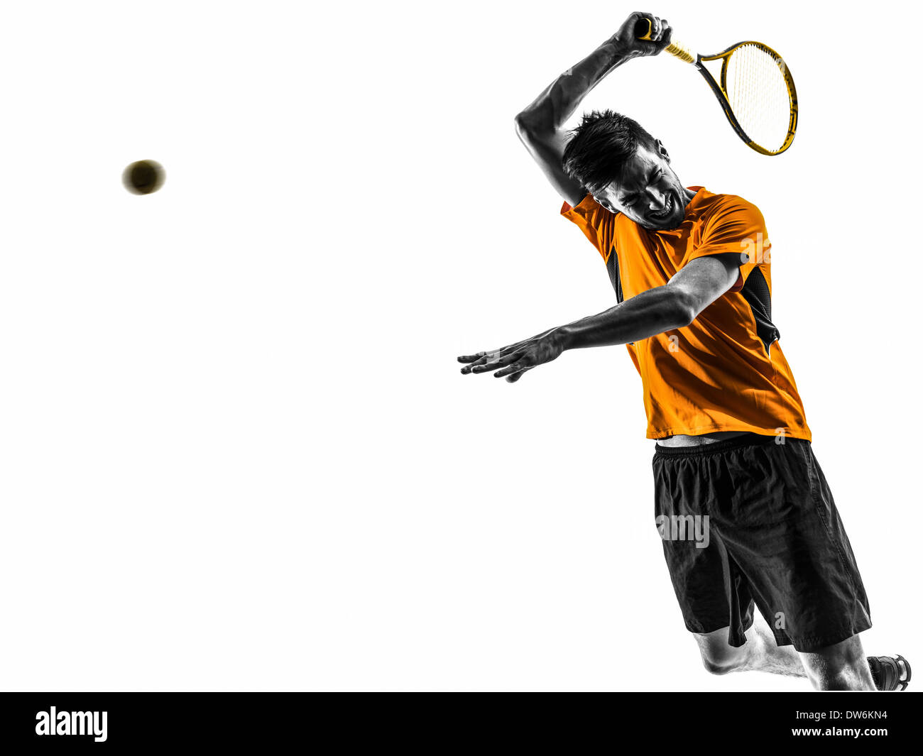 one man tennis player portrait in silhouette on white background Stock ...