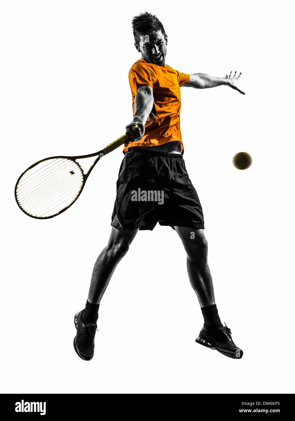 one man tennis player in silhouette on white background Stock Photo - Alamy
