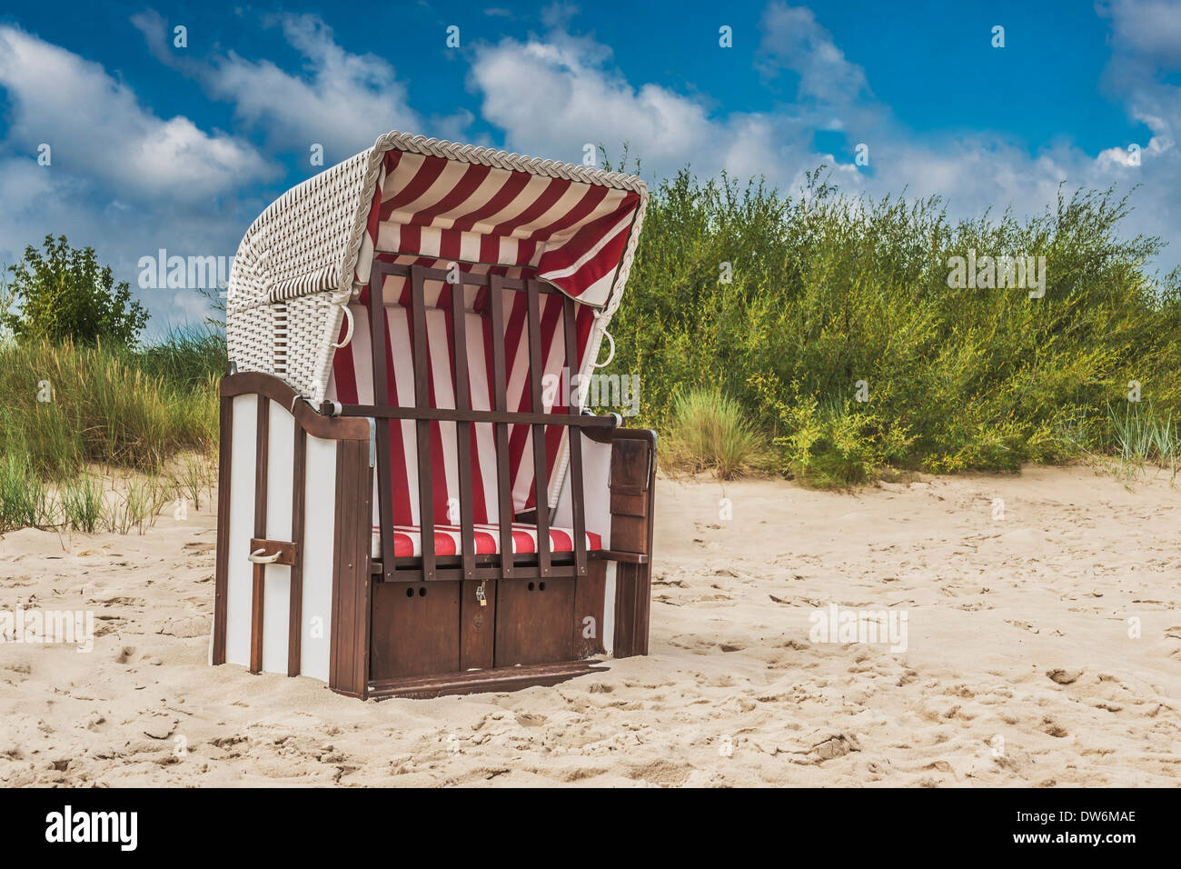 Beach chair at the Baltic Sea beach, Baltic resort Ahlbeck, Island of ...