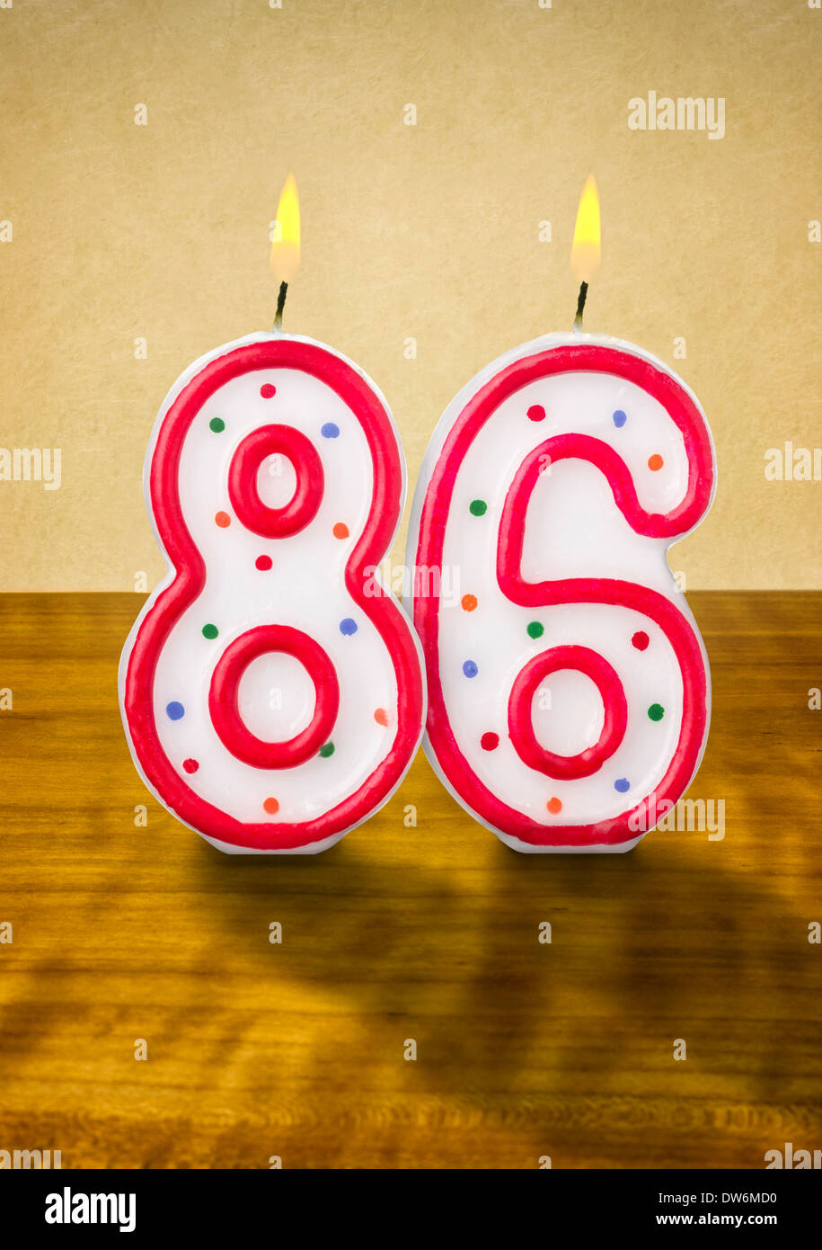 Burning birthday candles number 86 Stock Photo - Alamy