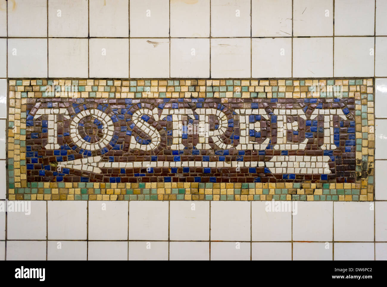Decorative tile work wayfinding sign in the Third Avenue station in the ...