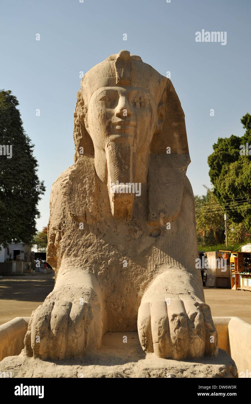Alabaster Sphinx in the open air museum in Memphis, Egypt Stock Photo ...