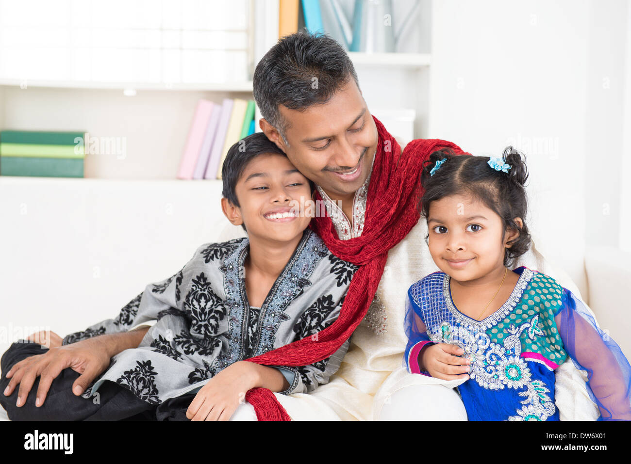 Happy Indian family at home. Living lifestyle of father and children in ...